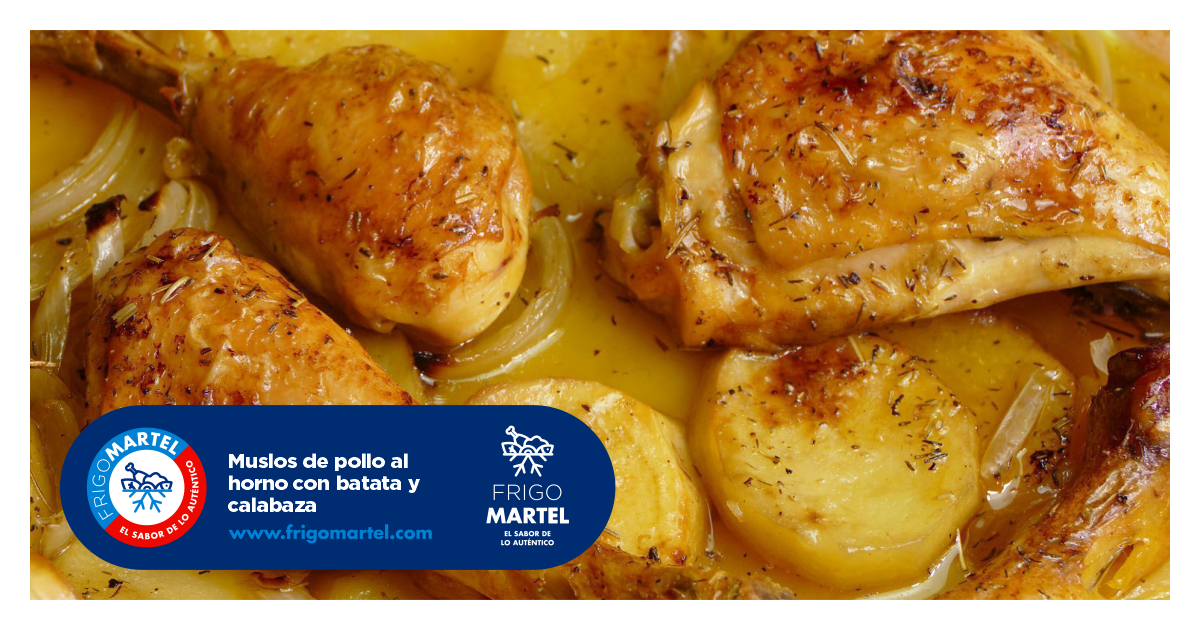 Muslo de Pollo al horno con batata y calabaza » Frigo Martel