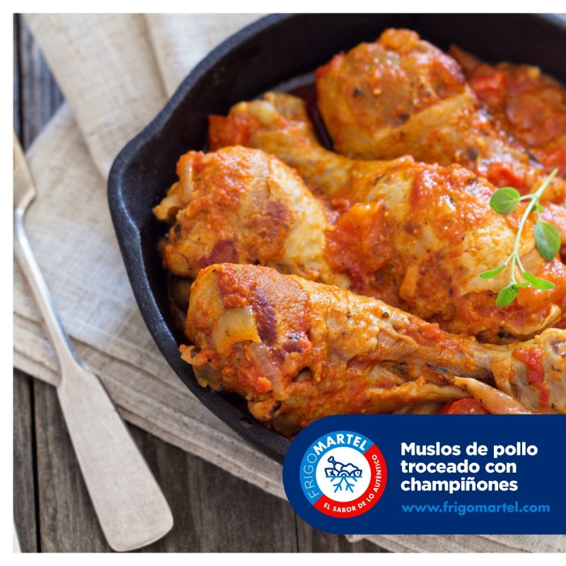 Muslos de pollo troceado con champiñones » Frigo Martel